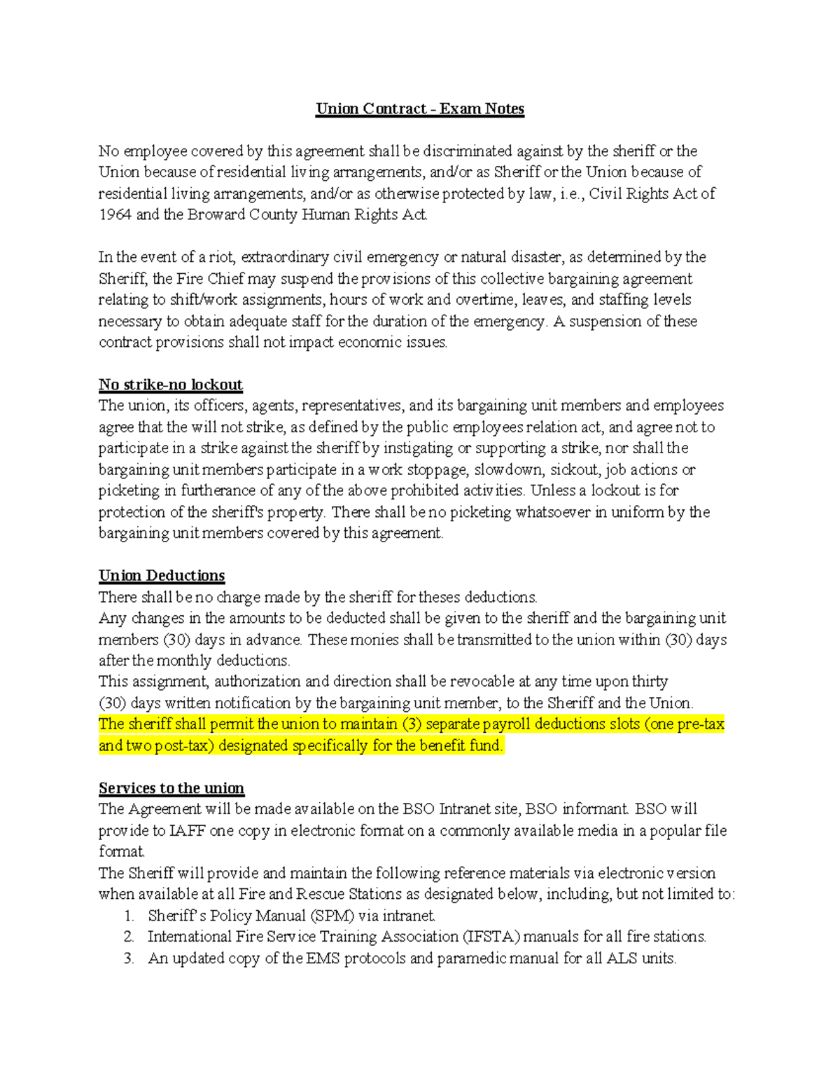 Union Contract Exam Notes: Policies & Procedures for Bargaining Unit ...