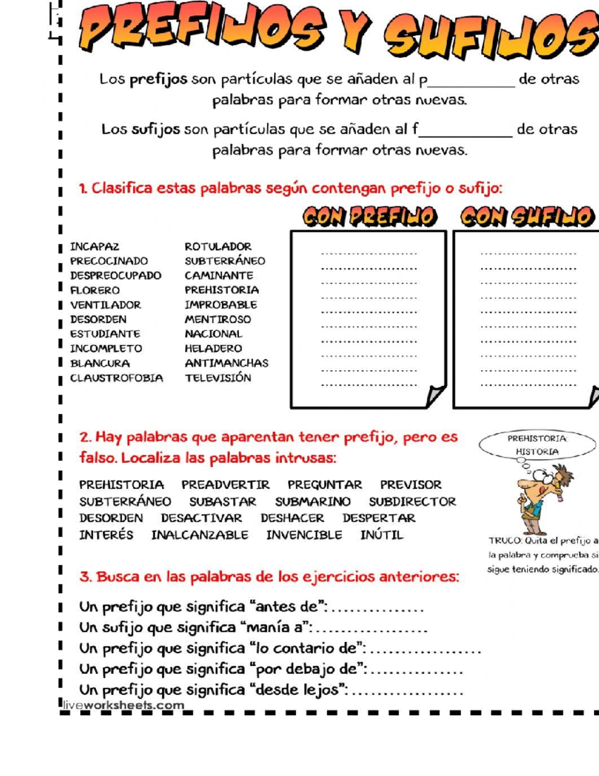 Prefijos y Sufijos: Hoja de Trabajo para Clasificación - Studocu
