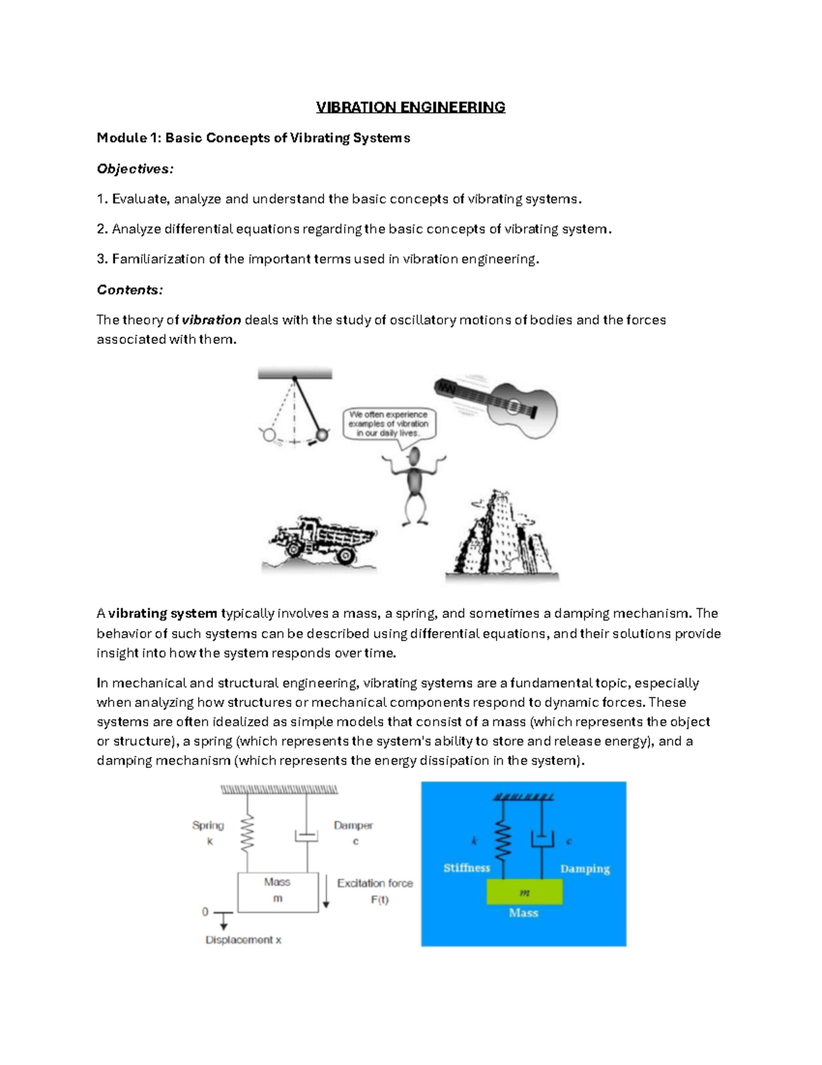 VIBR 101: Module 1 - Fundamental Concepts in Vibration Engineering - Studocu