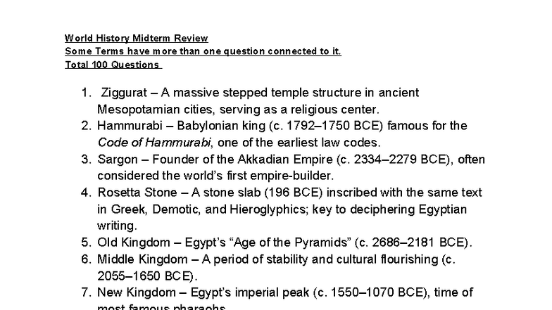 World History (HIST 101) Midterm Review: Key Terms & Events - Studocu