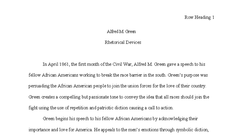 AP Lang Rhetorical Analysis: Alfred M. Green's Speech - Studocu