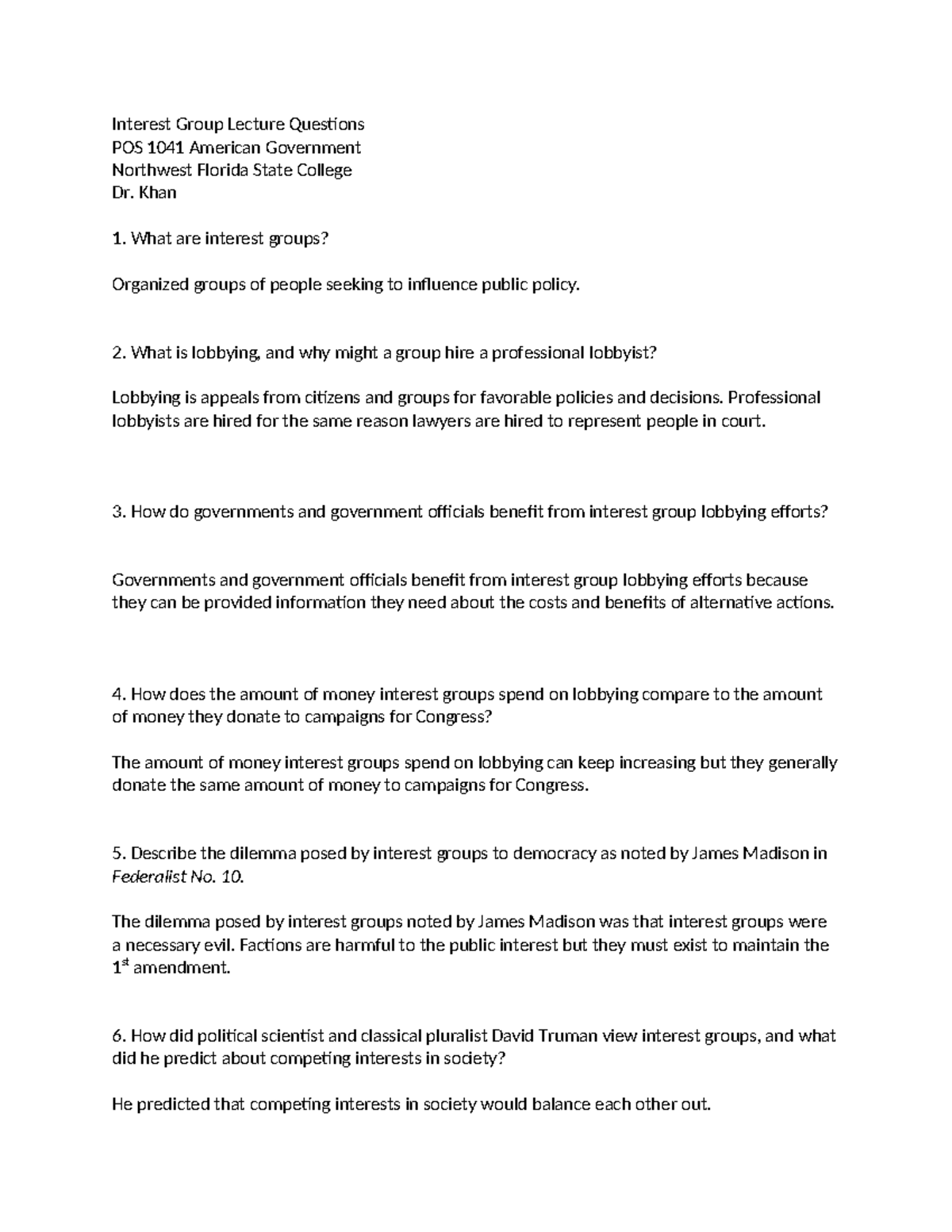 Interest Group Lecture Questions - Khan What are interest groups ...