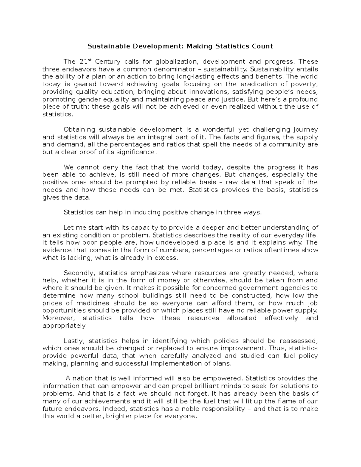 Essay on the Importance of Statistics - Sustainable Development: Making ...