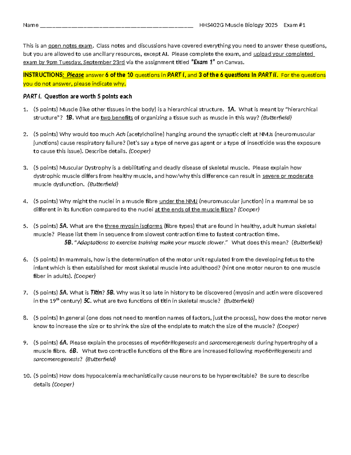 HHS402G Muscle Biology - Final Exam Questions & Instructions - Studocu