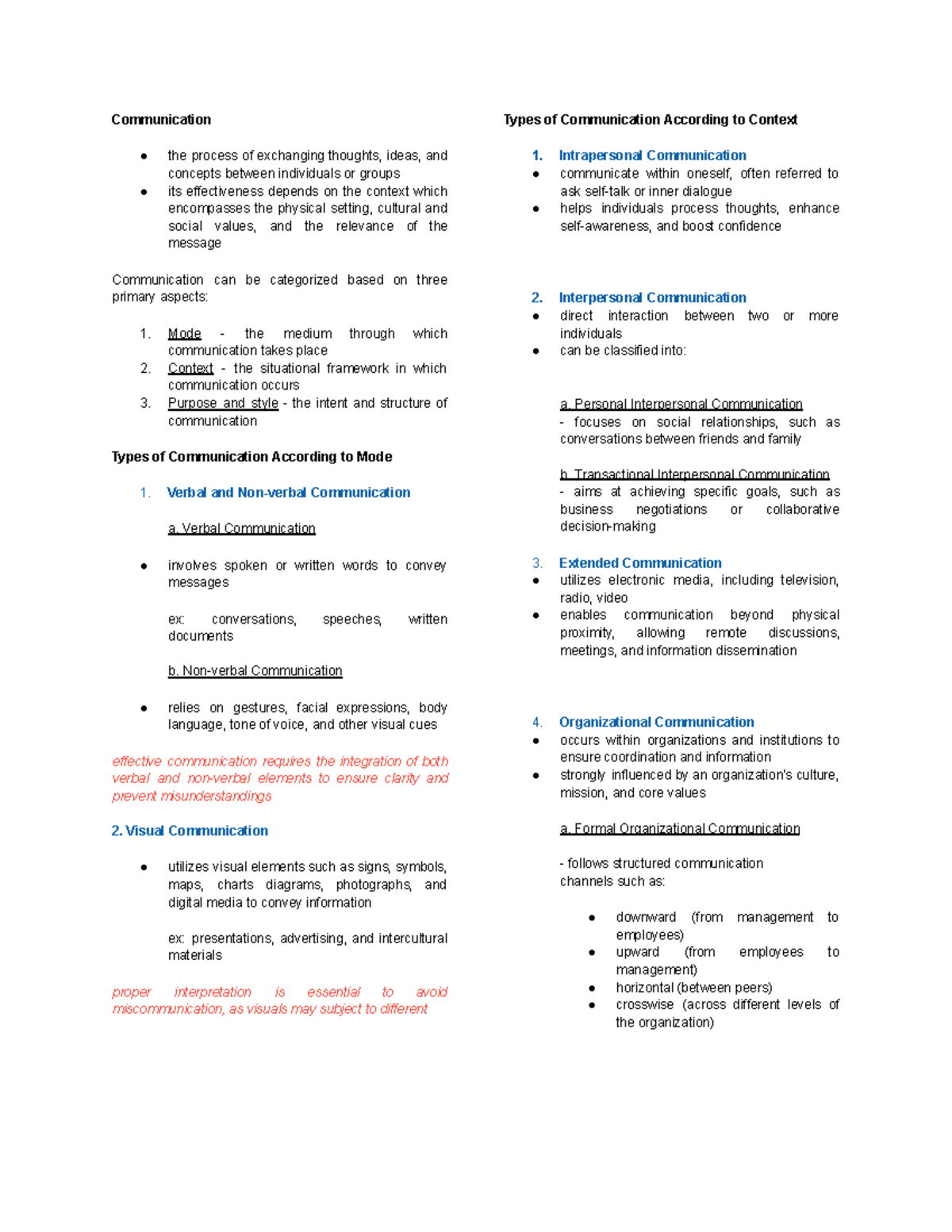 Pur Com Types of Communication: Contextual Analysis and Modes - Studocu