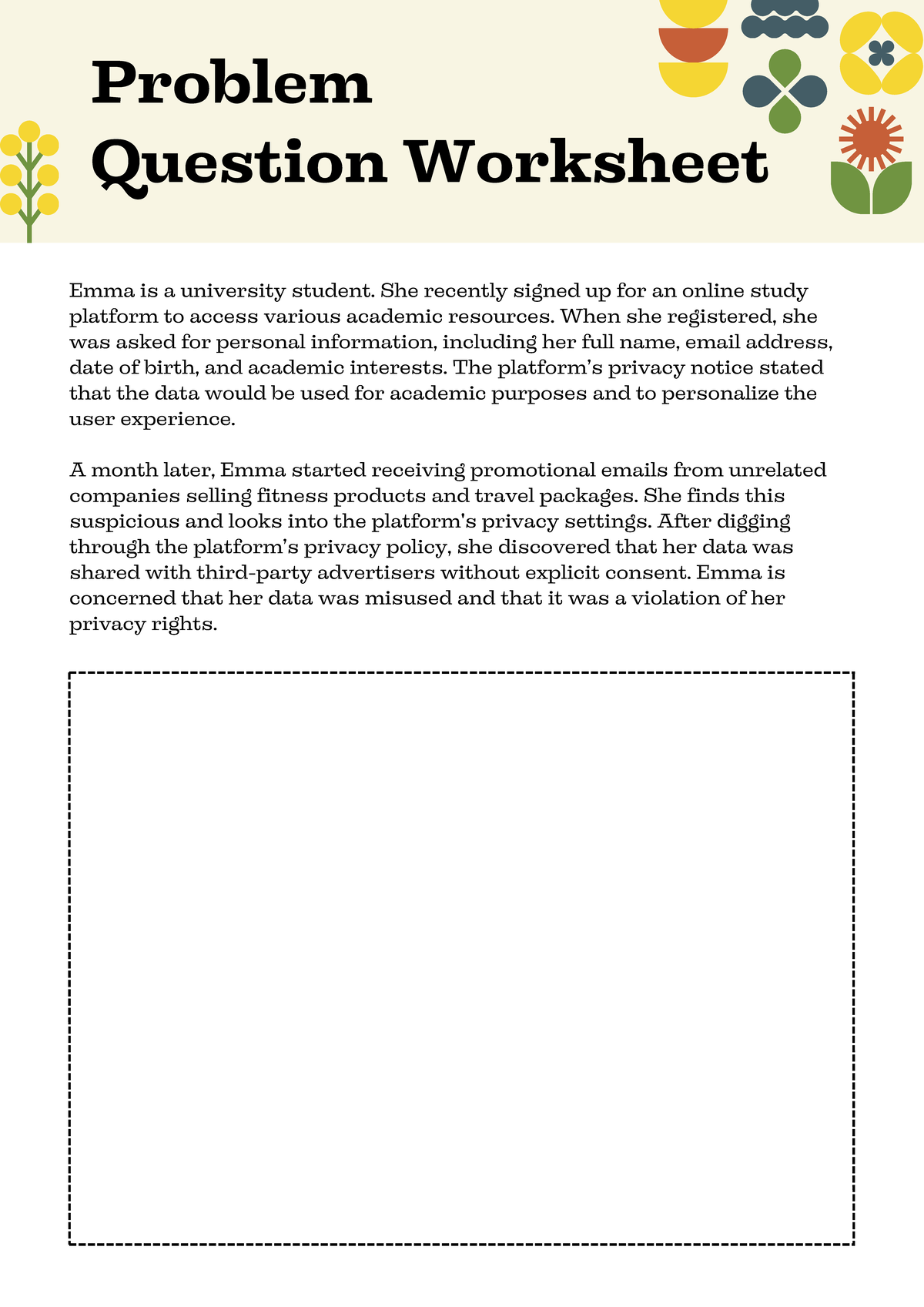 Problem Question Worksheet - Problem Question Worksheet Emma is a ...