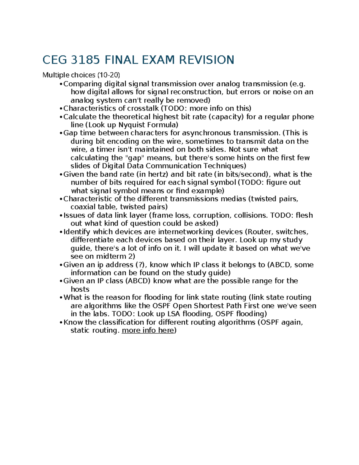 CEG 3185 Final EXAM Revision - CEG 3185 FINAL EXAM REVISION Multiple ...