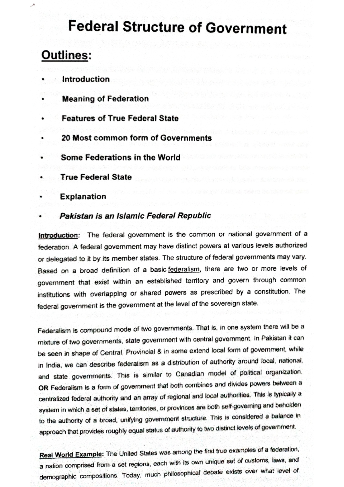 Federal Structure of Government in Pakistan: An Overview - Studocu