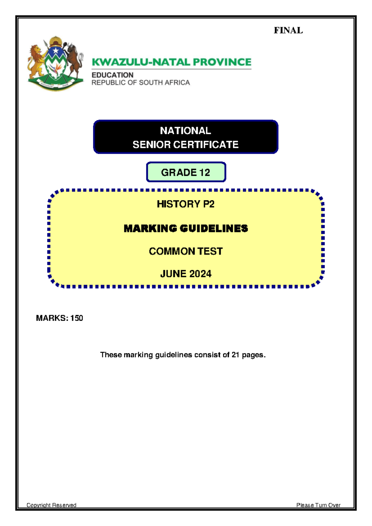 History P2 JUNE 2024 Grade 12 Marking Guidelines & Exam Strategies - Studocu