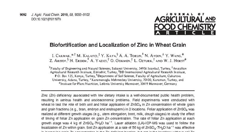 Biofortification of Wheat: Zinc Localization and Application Timing ...