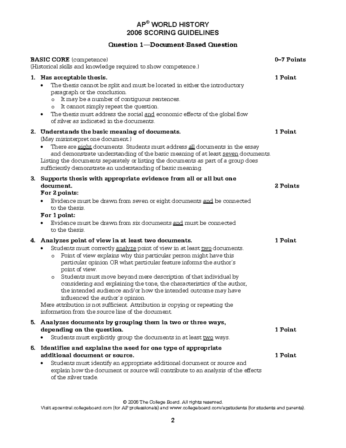 2006 Silver DBQ Student Samples - AP® WORLD HISTORY 2006 SCORING ...