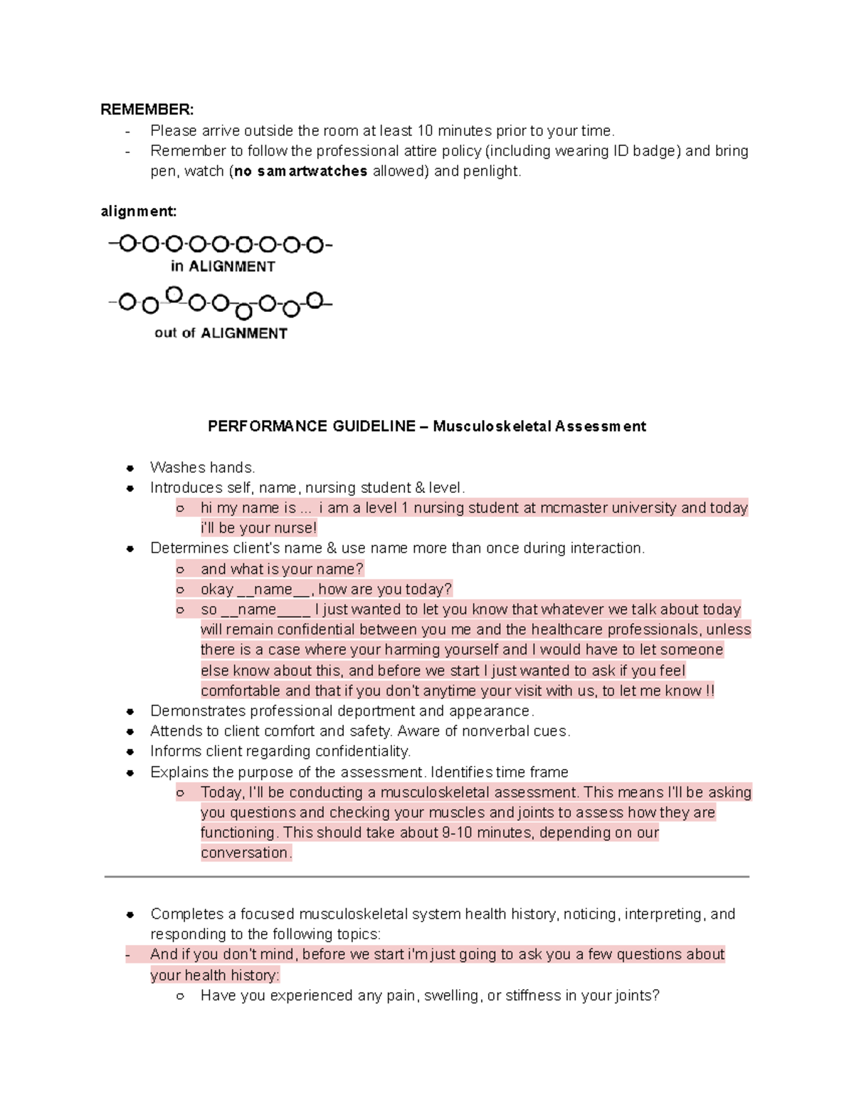 MSK Assessment Guidelines for Nursing Students (NURS 101) - Studocu