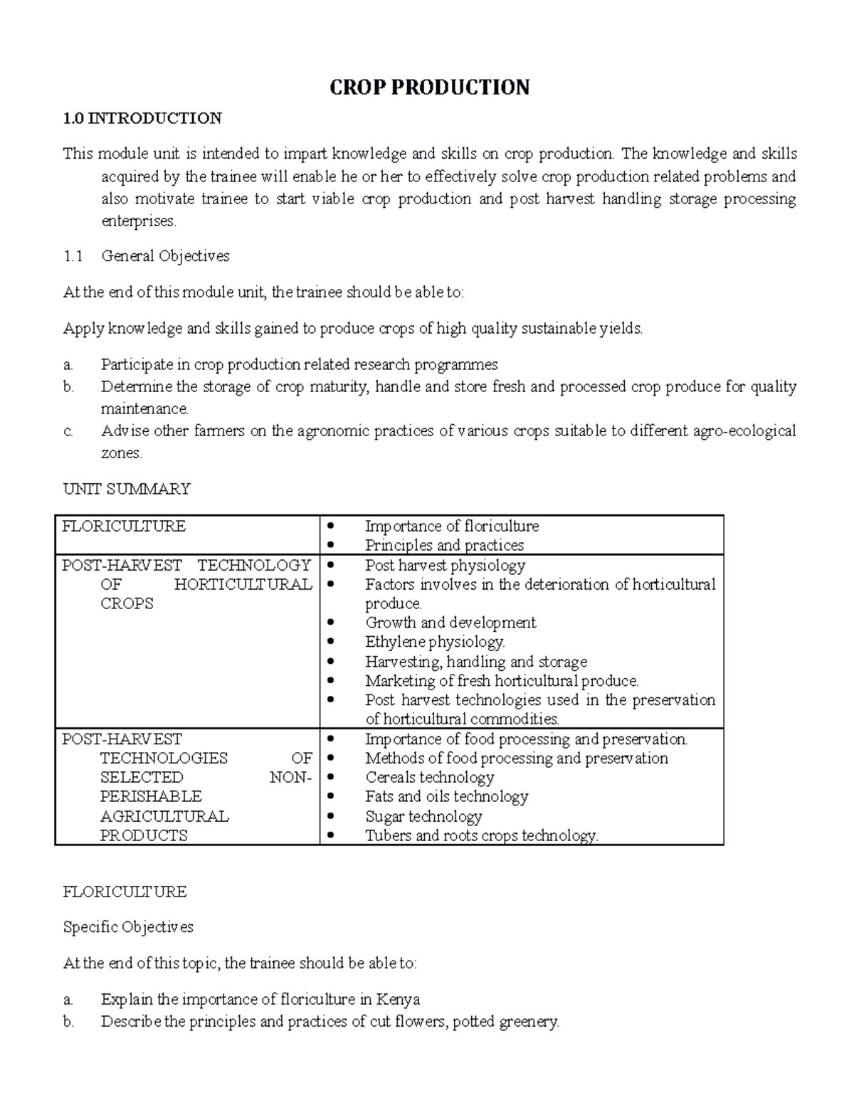POST Harvest Physiology & Floriculture Notes - CROP PRODUCTION 1 ...