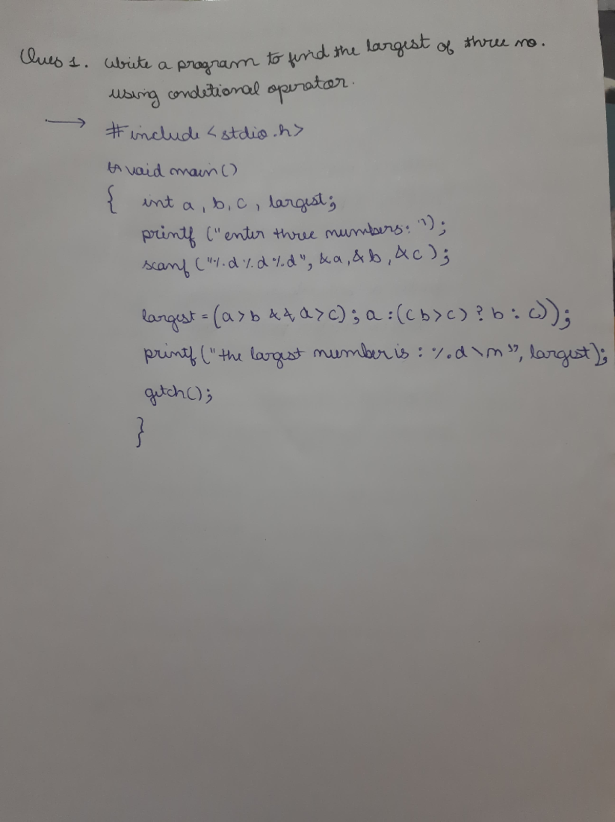 Pps - pps - Clues 1. write a program to find the largest of three no. using conditional operator ...