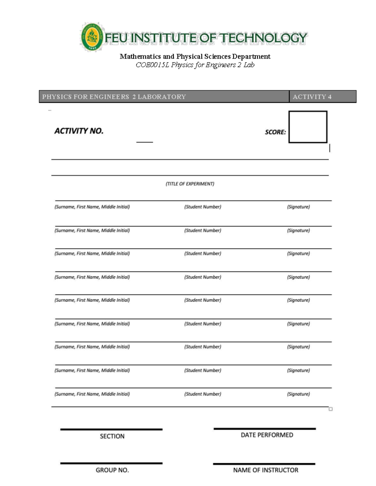 COE0015L Physics for Engineers 2 Lab: Simple Circuits & Conductivity ...