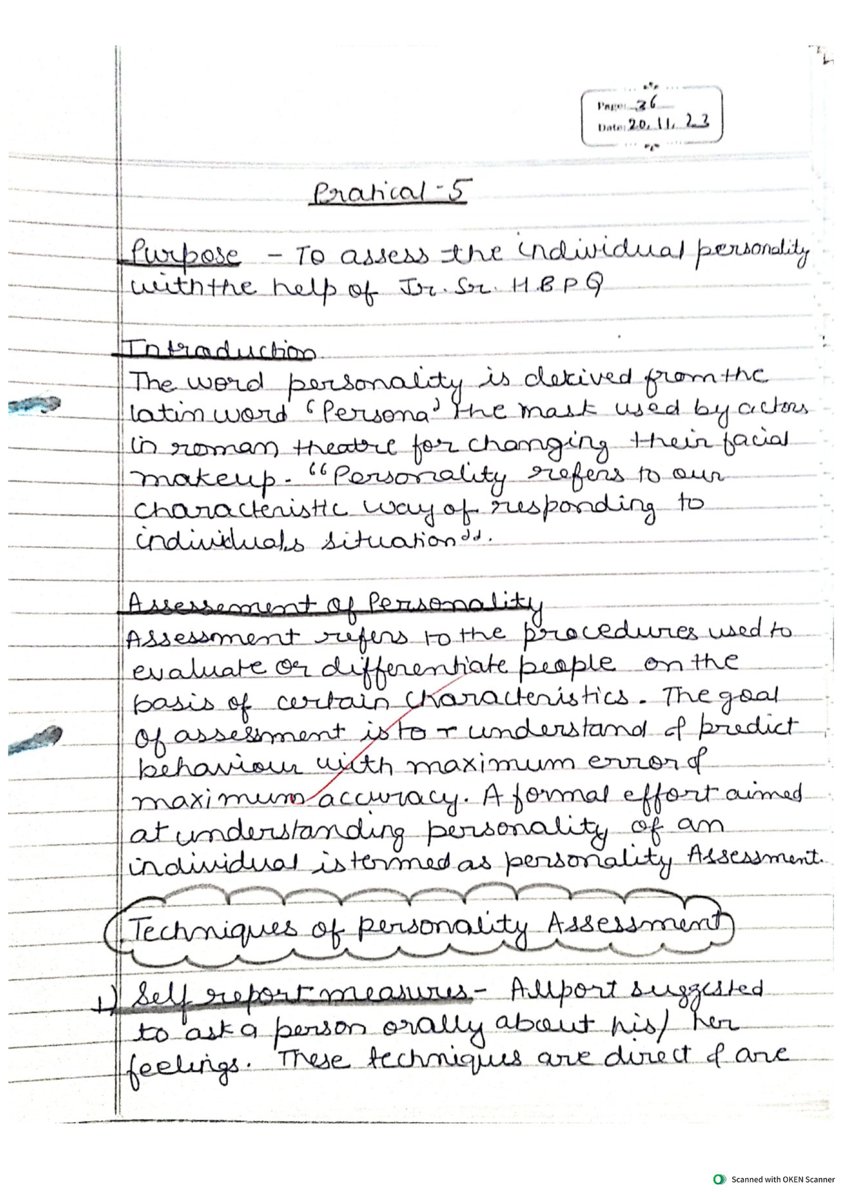 HSPQ Practical 5: Personality Assessment Techniques and Results - Studocu