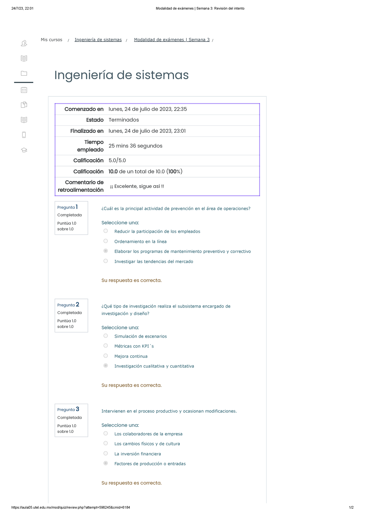 Modalidad de Exámenes - Semana 3: Revisión del Intento - IS2023 - Studocu