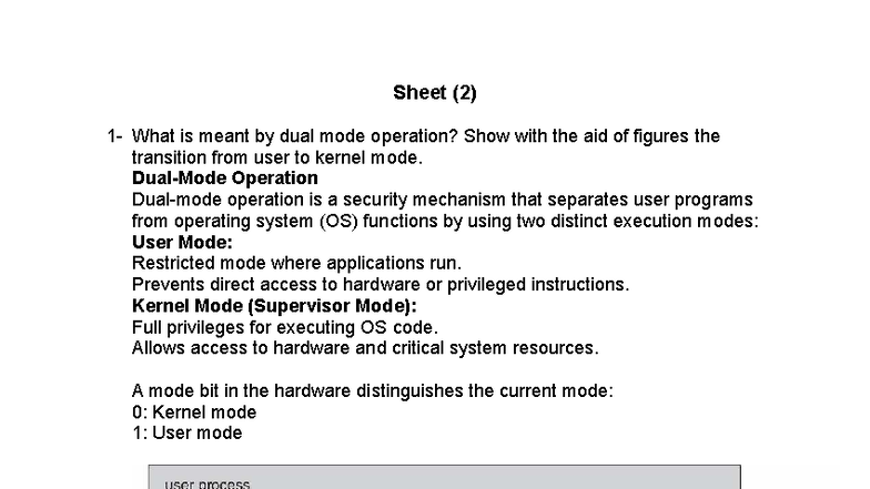 OS Sheet 2: Dual Mode Operation & Key Activities in OS Management - Studocu