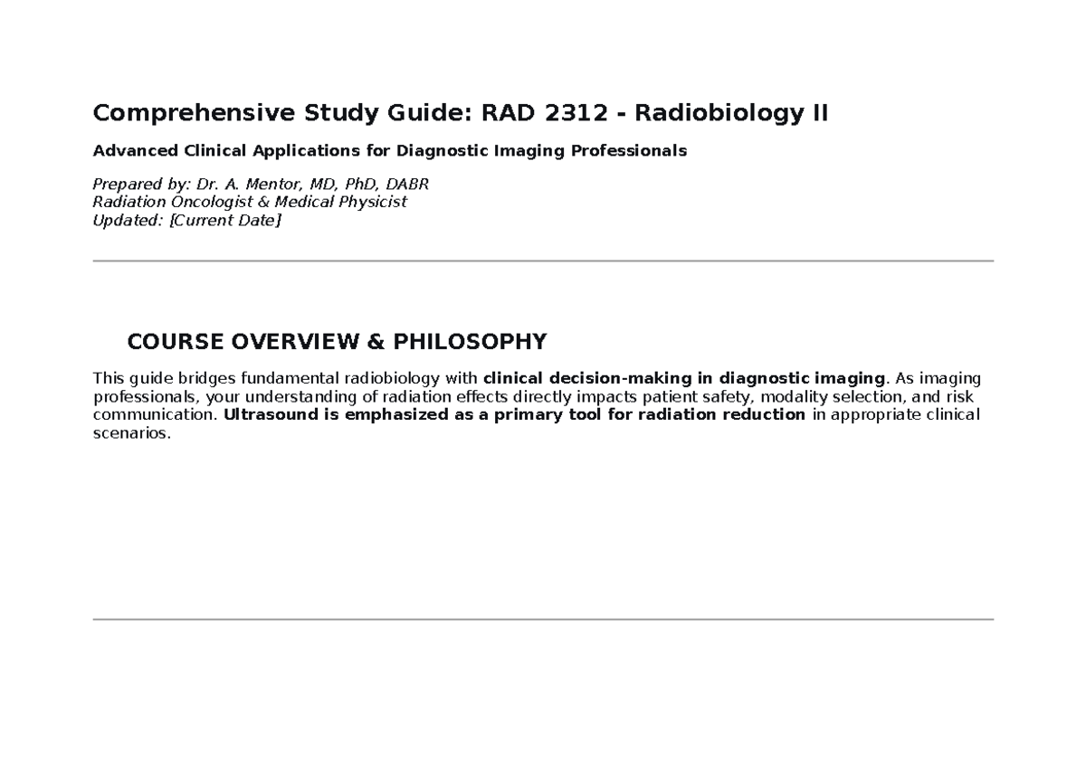 Comprehensive Study Guide: RAD 2312 Radiobiology II for Imaging ...