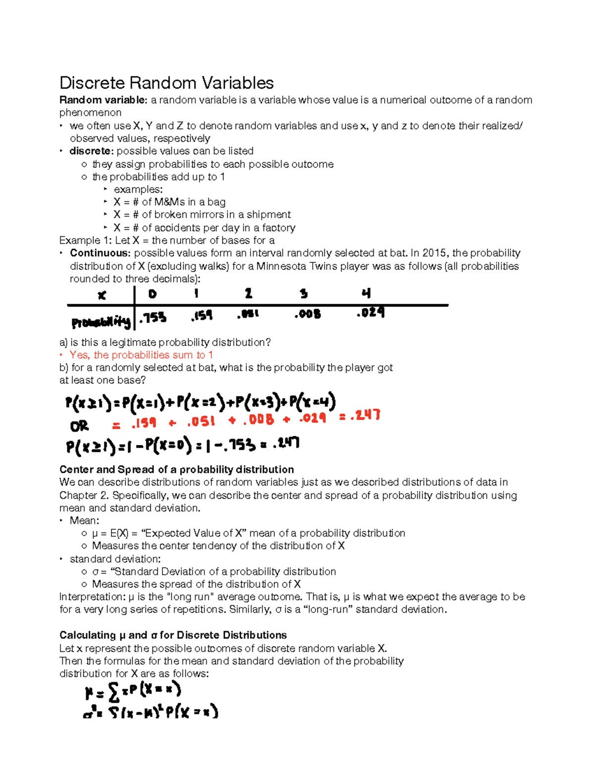 Chapter 6 Probability distributions - Discrete Random Variables Random ...