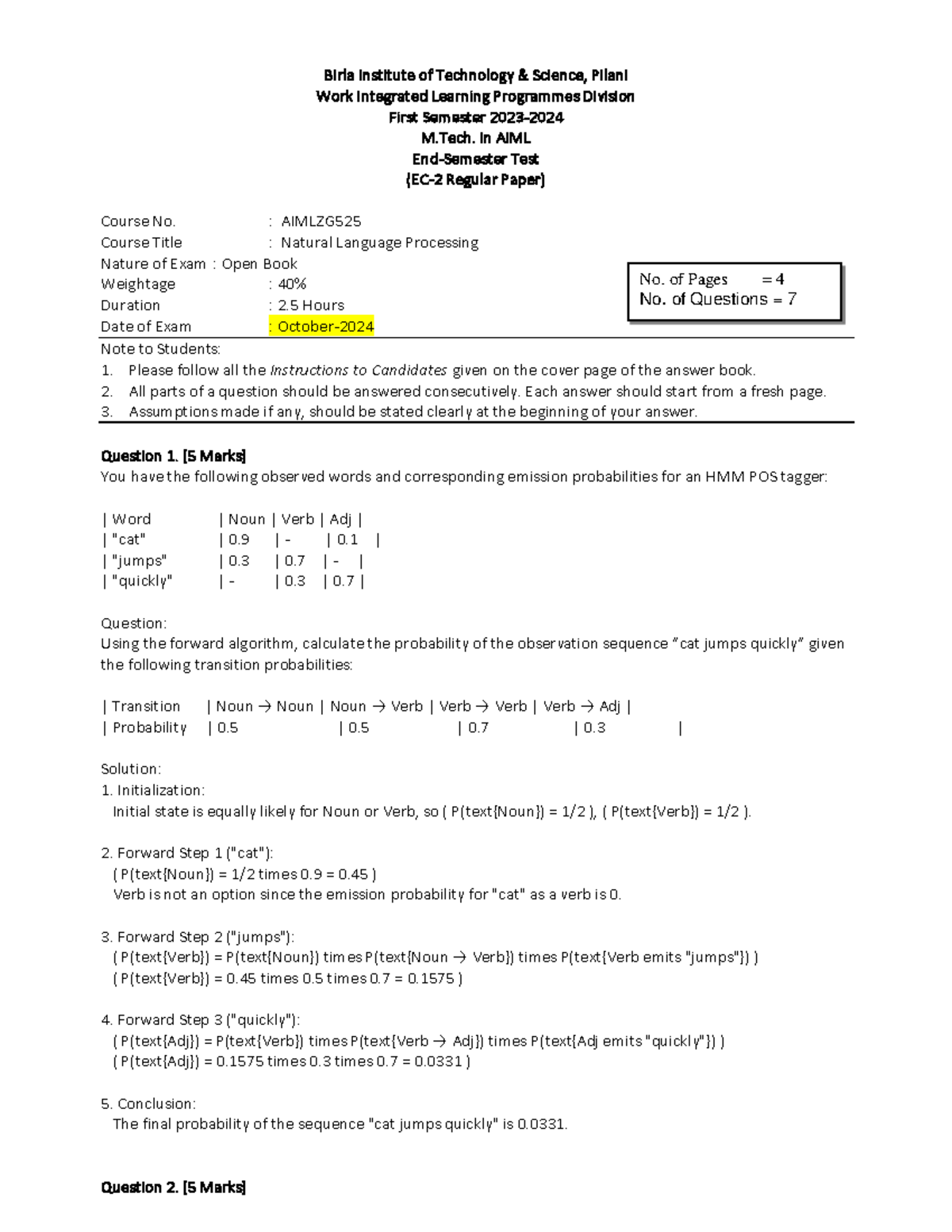 NLP Endsem Sample Paper - Birla Institute of Technology & Science ...
