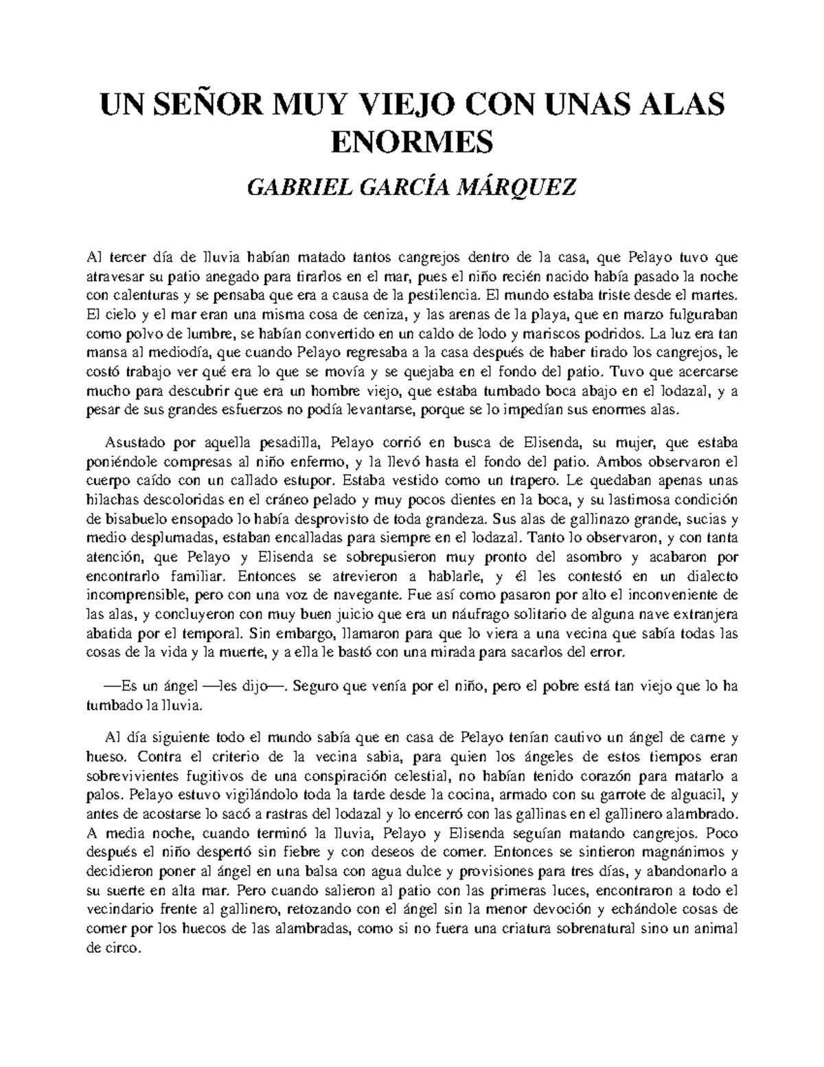 GABRIEL GARCÍA MÁRQUEZ: Análisis de "Un Señor Muy Viejo Con Unas Alas ...