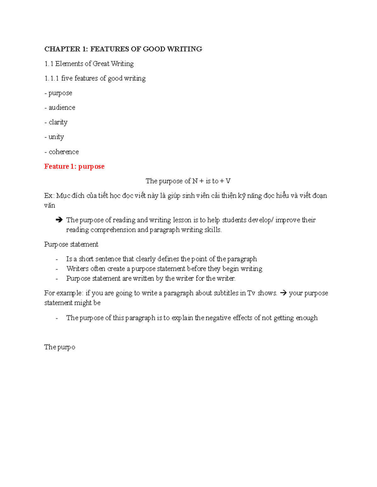 CHAPTER 1: FEATURES OF GOOD WRITING - ĐV3 - Studocu