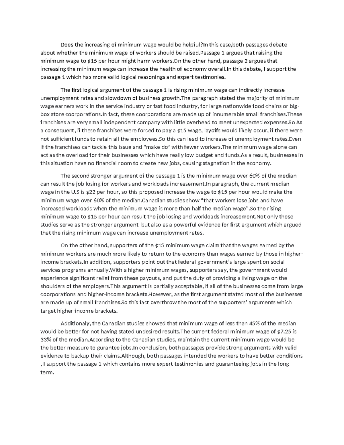 Minimum Wage Debate: Analyzing Arguments for and Against - Studocu