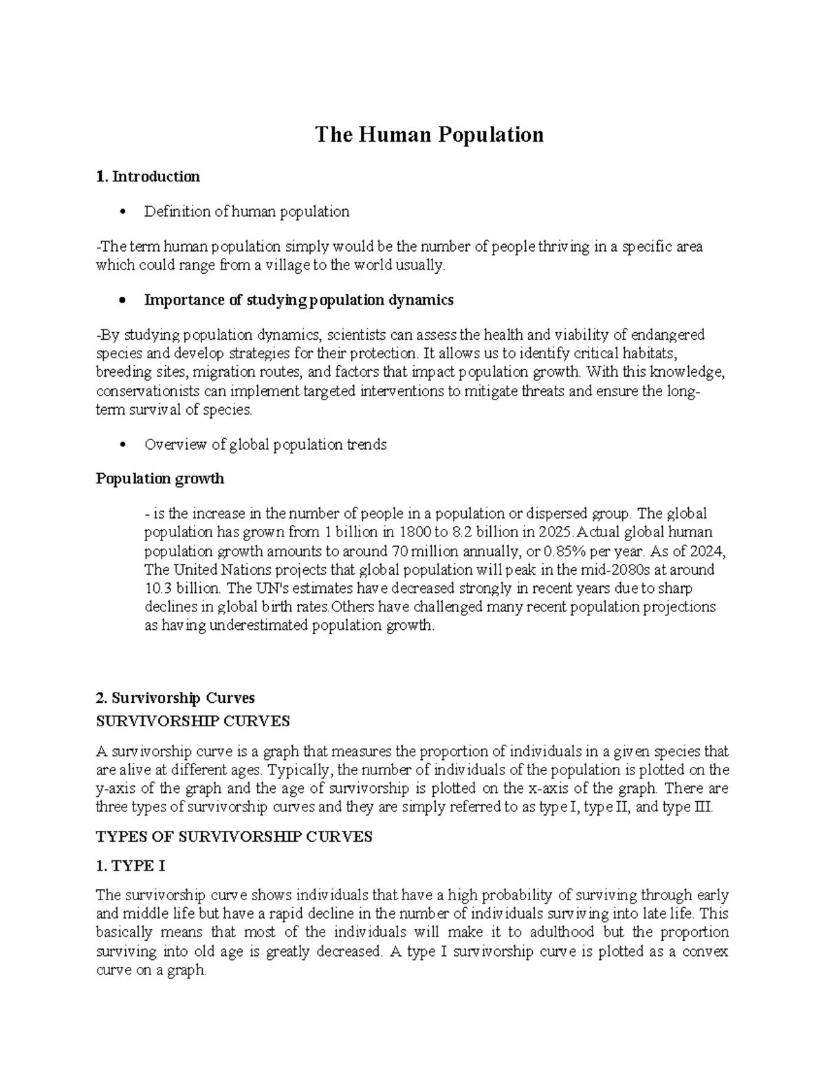Human Population Dynamics: Trends, Survivorship, and Sustainability ...
