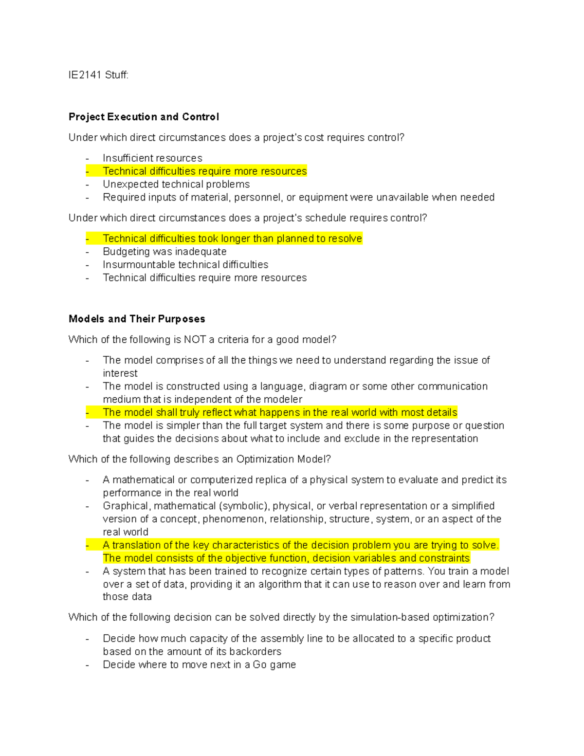 IE2141 Project Execution & Control: Key Concepts and Models - Studocu