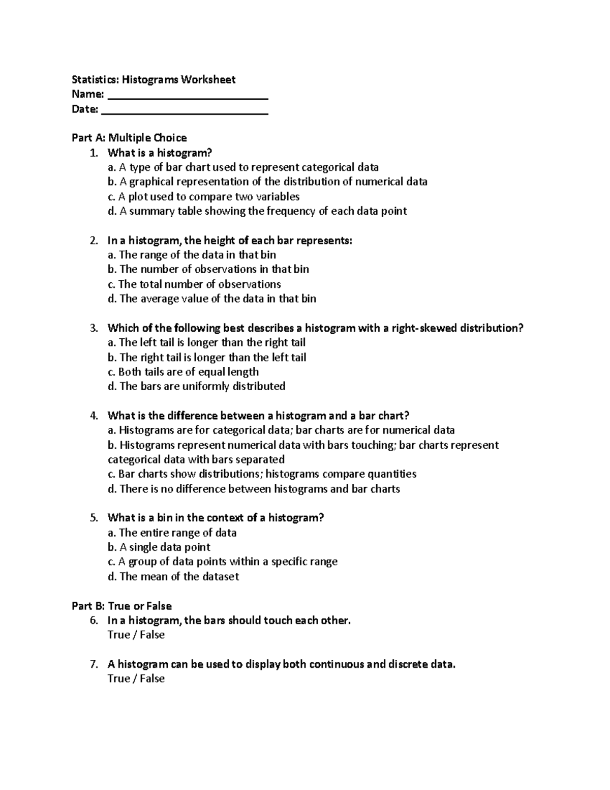 *Key*Histograms - Worksheet on histograms - Statistics: Histograms ...