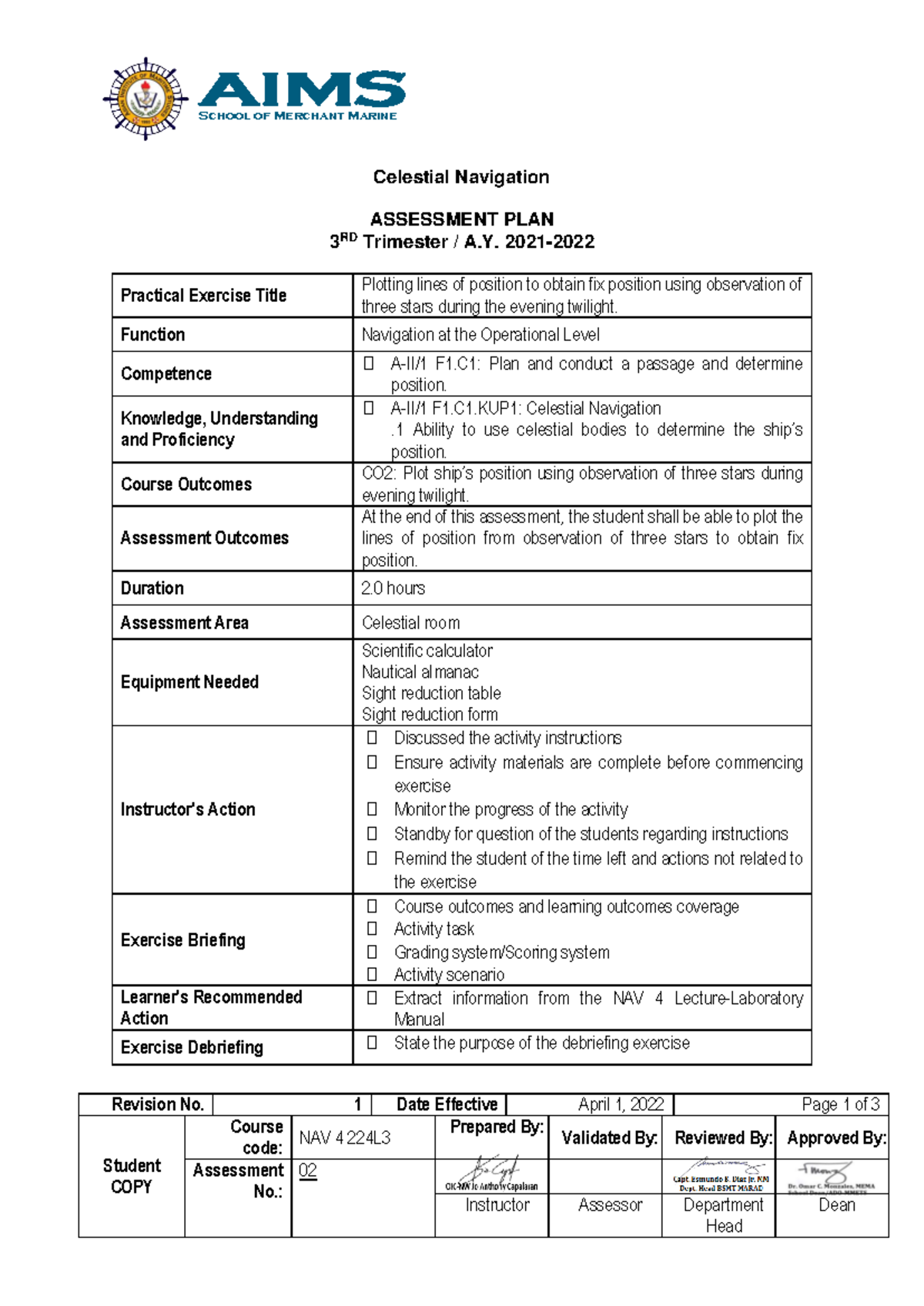 NAV4 Finals Laboratory Assessment - AIMS School of Merchant Marine ...