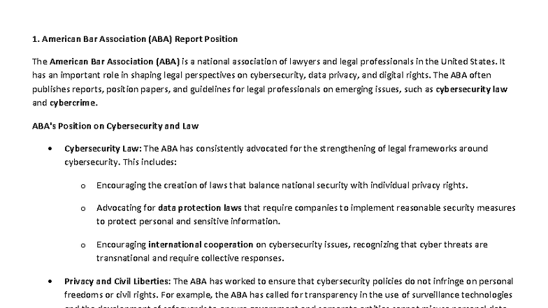 Unit 6 - ABA & NAS Reports on Cybersecurity Policy Insights - Studocu