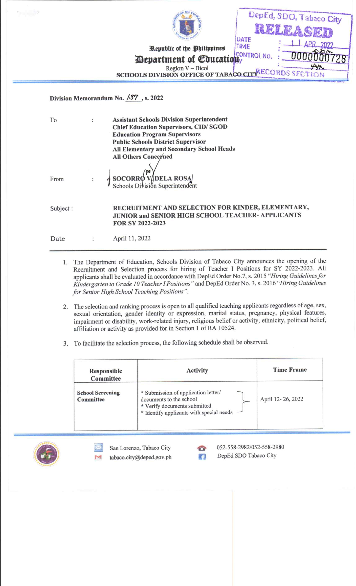 Division Memo Sample - Important Guidelines and Updates - Studocu