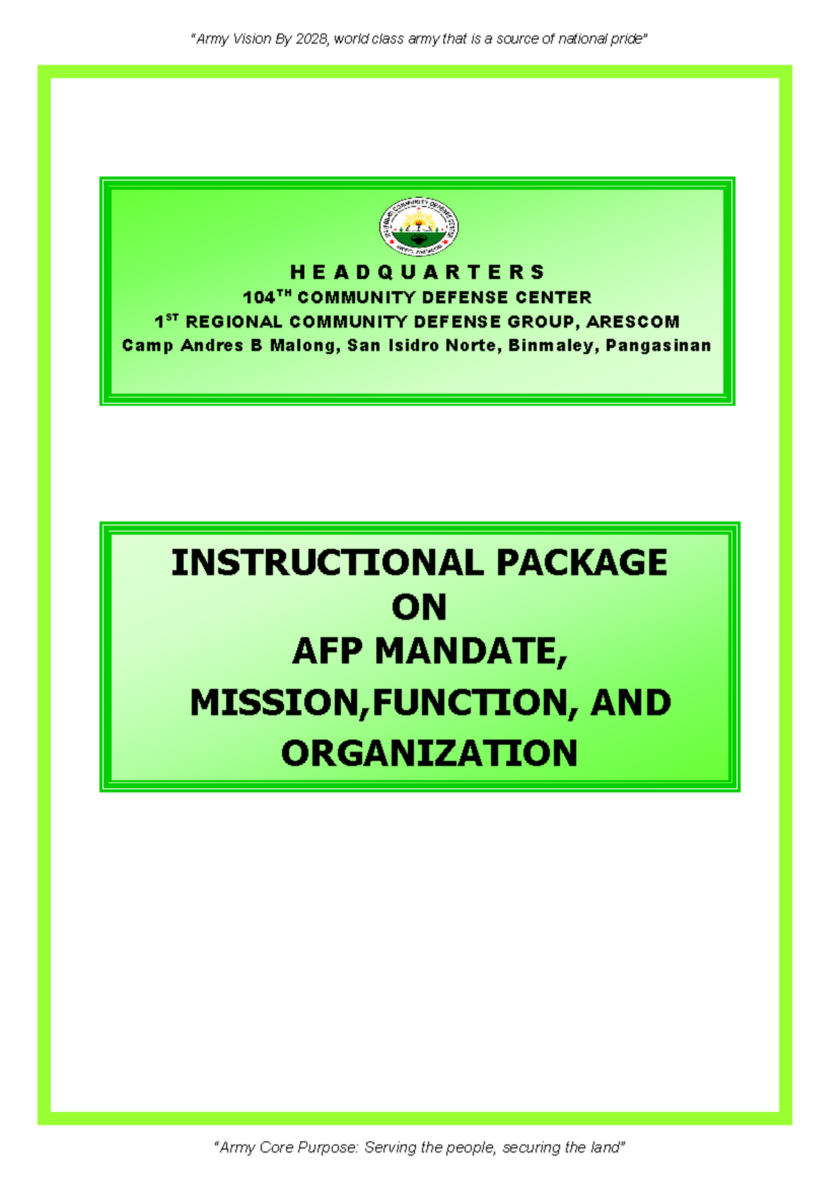 AFP Mandate, Mission, Function, AND Organization