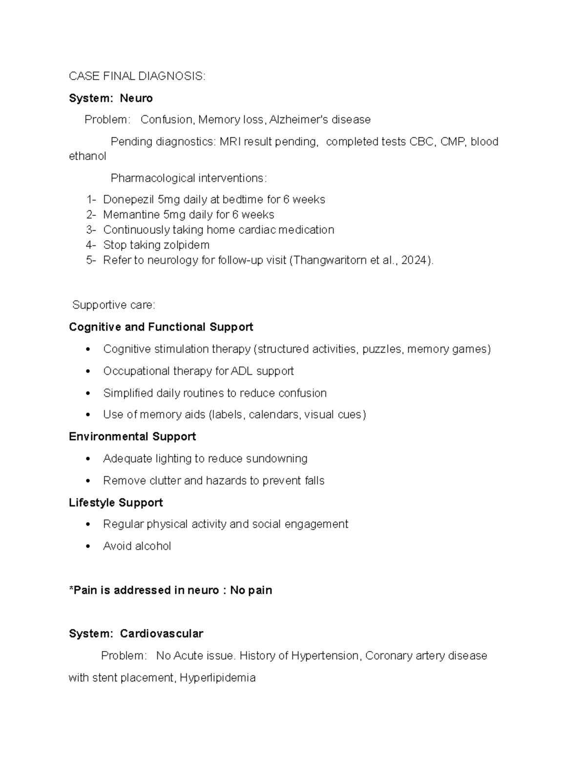 CASE STUDY: Neuro Confusion & Memory Loss Management (Final) - Studocu