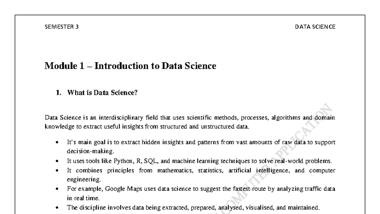 SEM 3 DATA SCIENCE Module 1: Intro to Data Science Concepts - Studocu