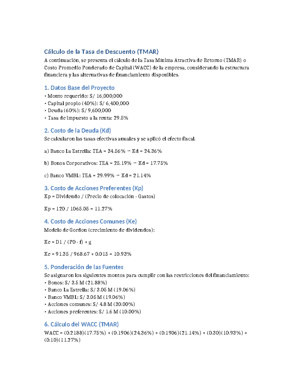 Cálculo del WACC y TMAR para Proyectos Financieros - Studocu