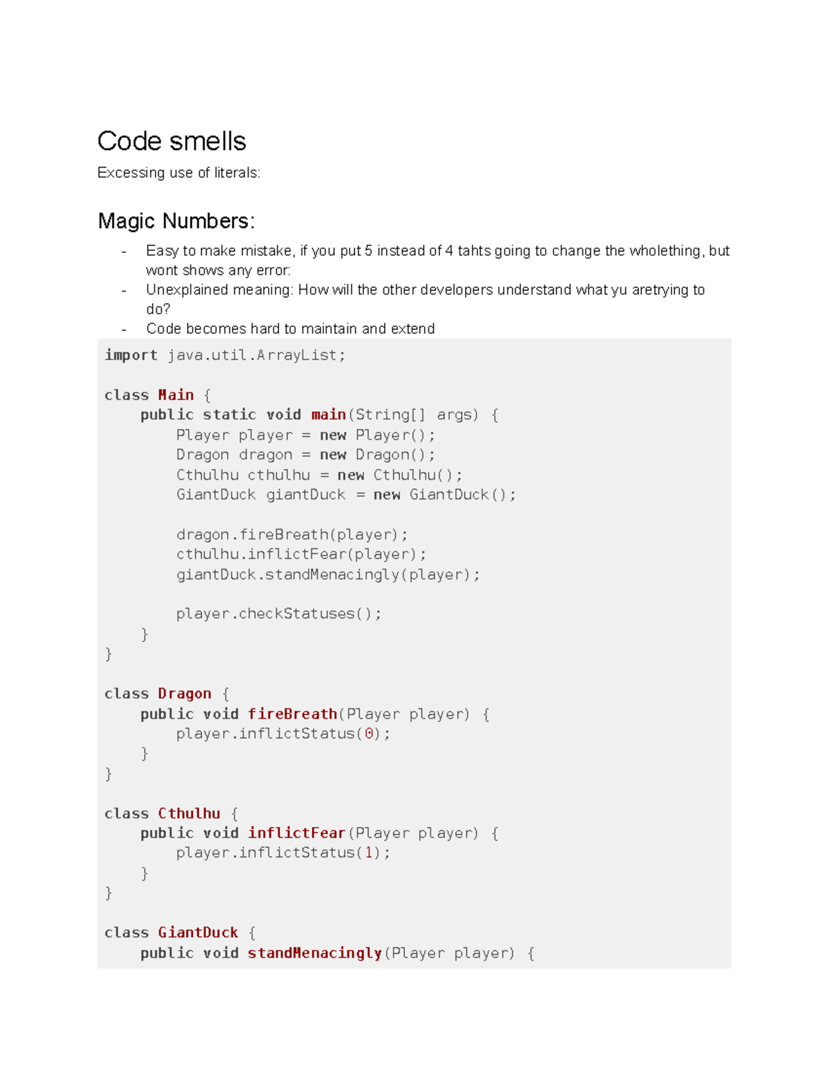 Code Smells in Java: Magic Numbers and Strings - Week 4 Theory - Studocu