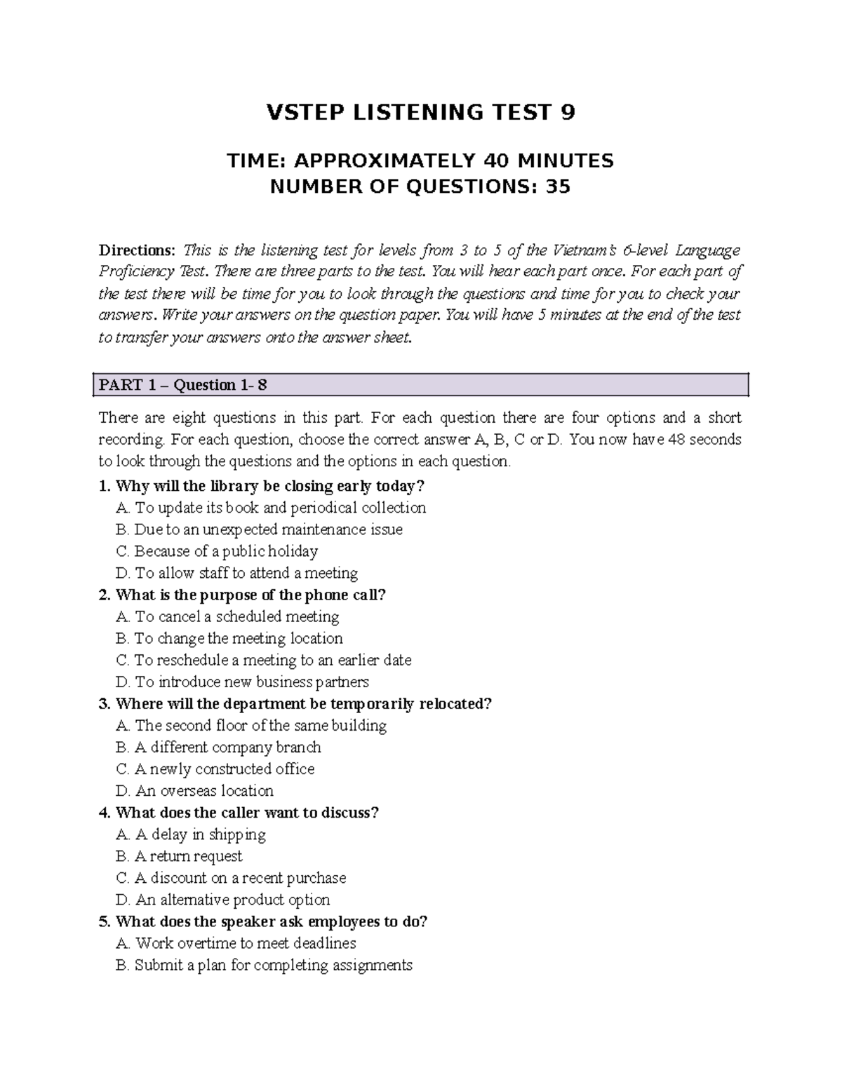 NP Listening Test 9: Comprehensive Listening Practice Guide - Studocu