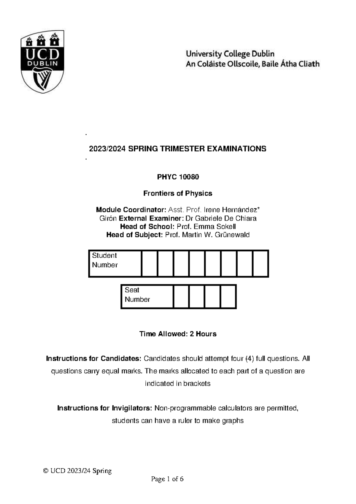PHYC 10080 Spring Trimester Exam: Frontiers of Physics 2023-2024 - Studocu