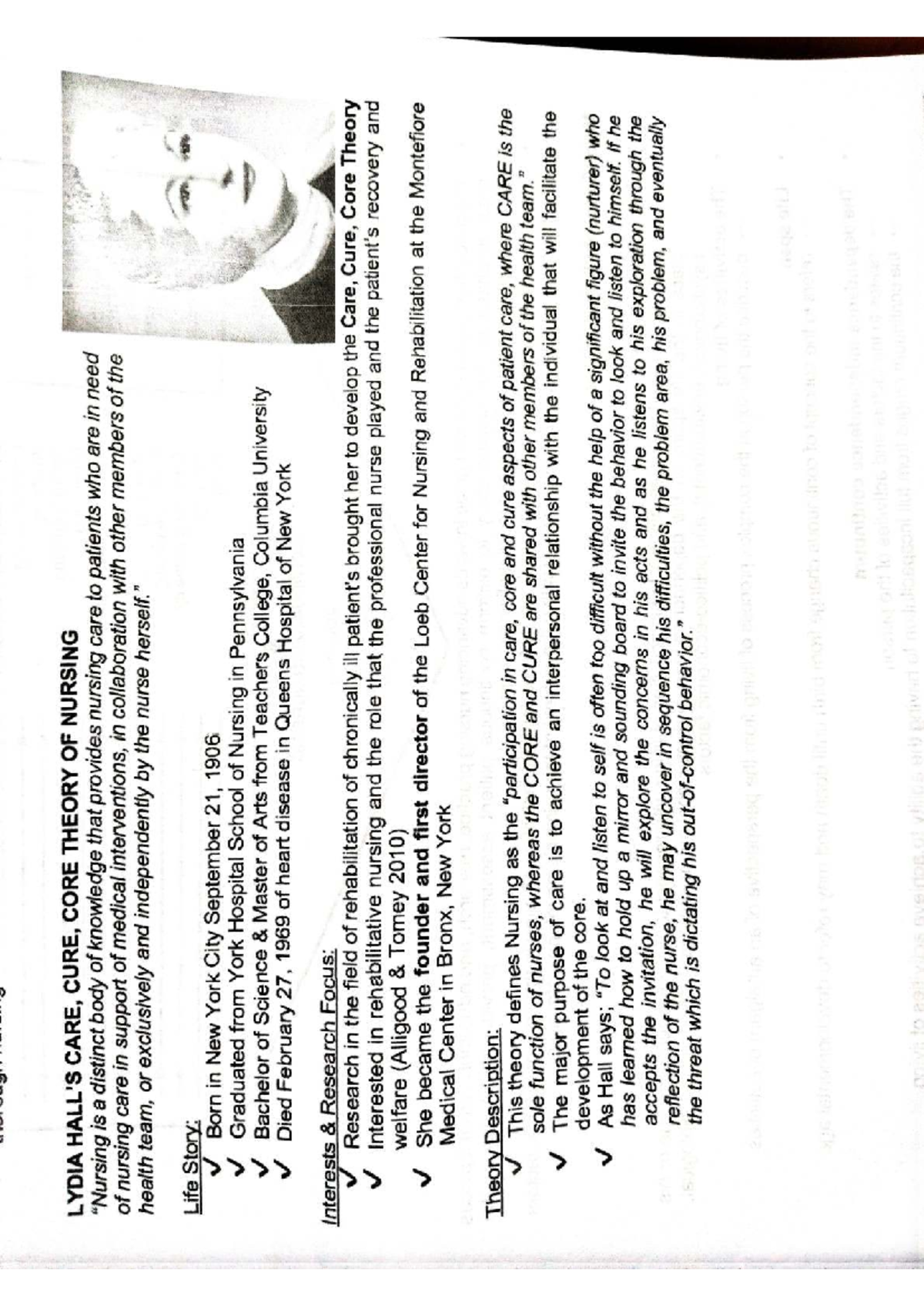 TFN: Lydia Hall's Care, Cure, Core Theory in Nursing - Studocu