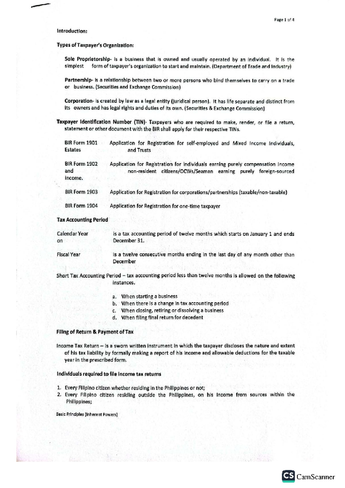 CS 101: Introduction to Taxation and Organizational Structures - Studocu