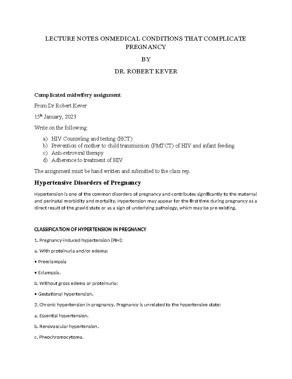 Midwifery LECTURE NOTES: Managing Complications in Pregnancy (BM2 ...