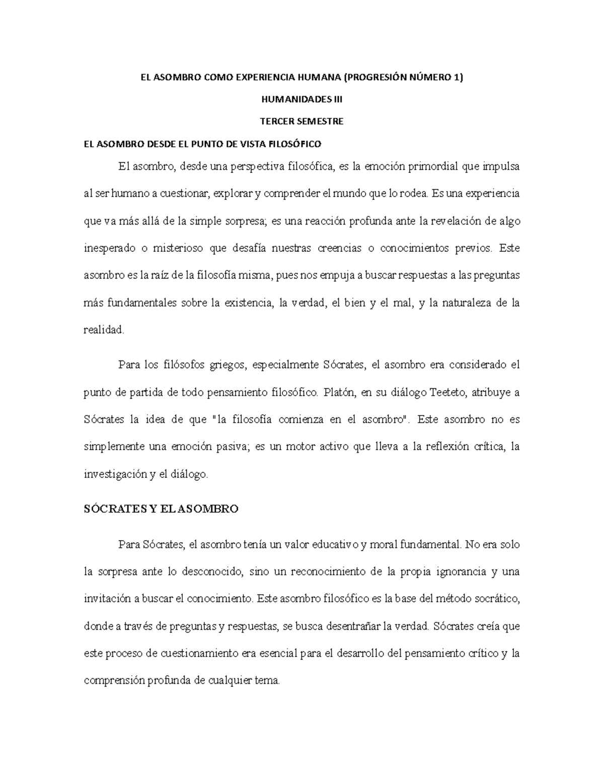 El Asombro como Experiencia Humana: Reflexiones Filosóficas PDA1 - Studocu