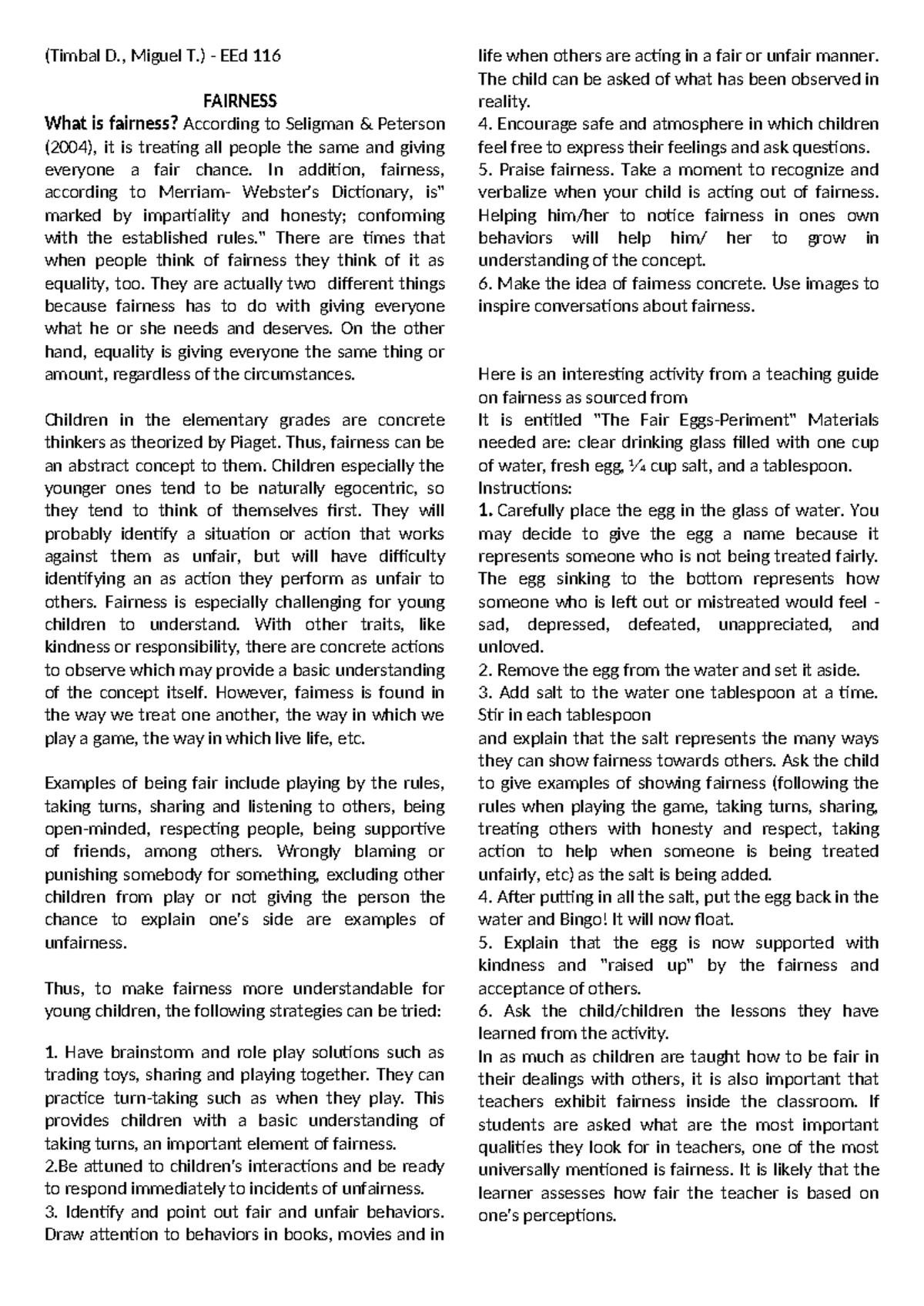 Fairness in Education: Insights for EEd 116 Students - Studocu