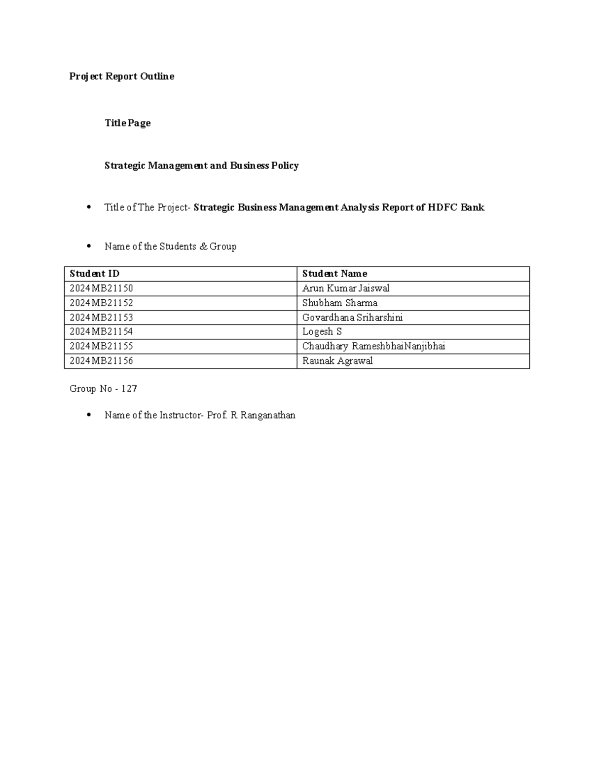 Strategic Management Analysis Report: HDFC Bank (2024MB21150) - Studocu