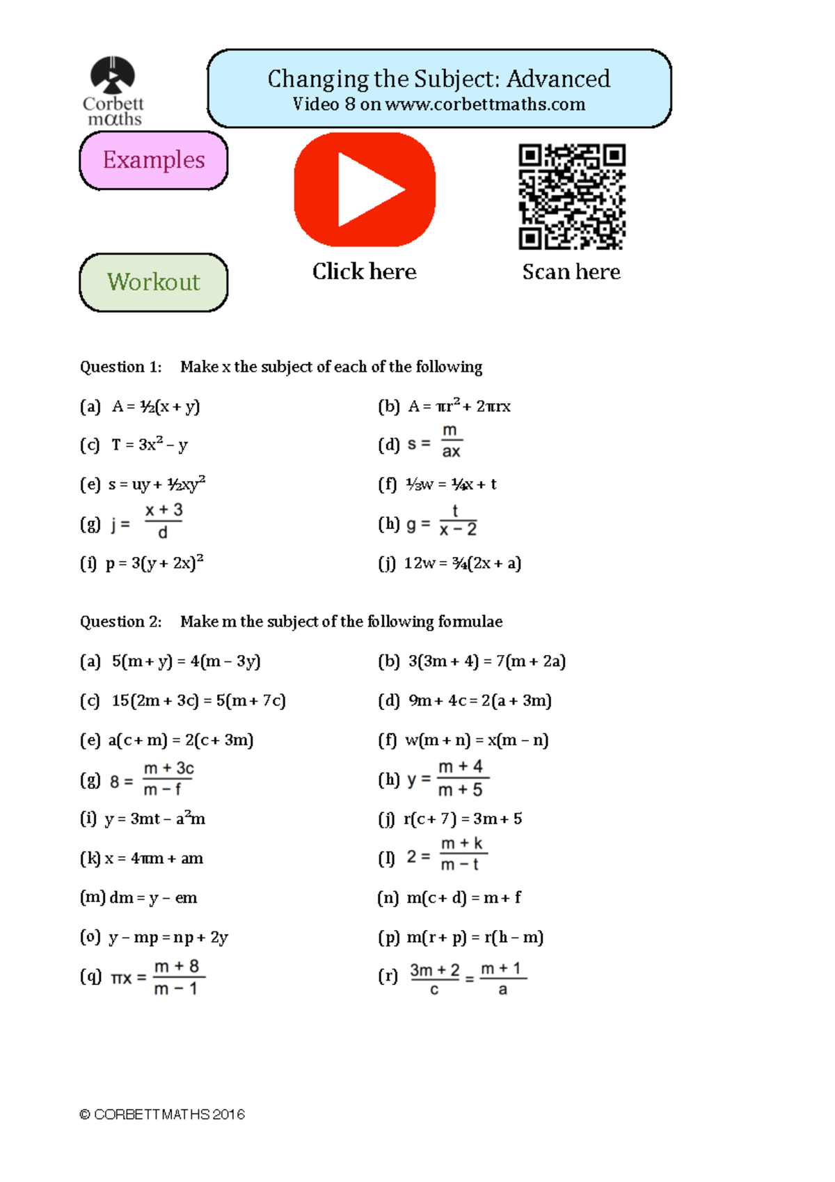 Changing the Subject: Advanced Test Questions and Solutions - Studocu