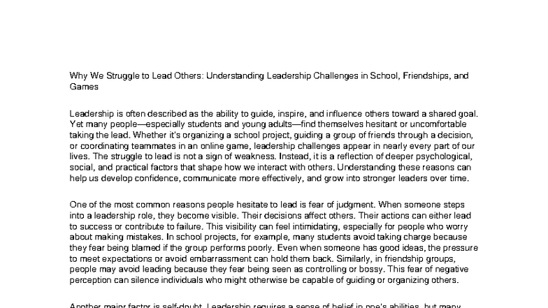 Leadership Struggles Essay: Understanding Challenges in School & Beyond ...
