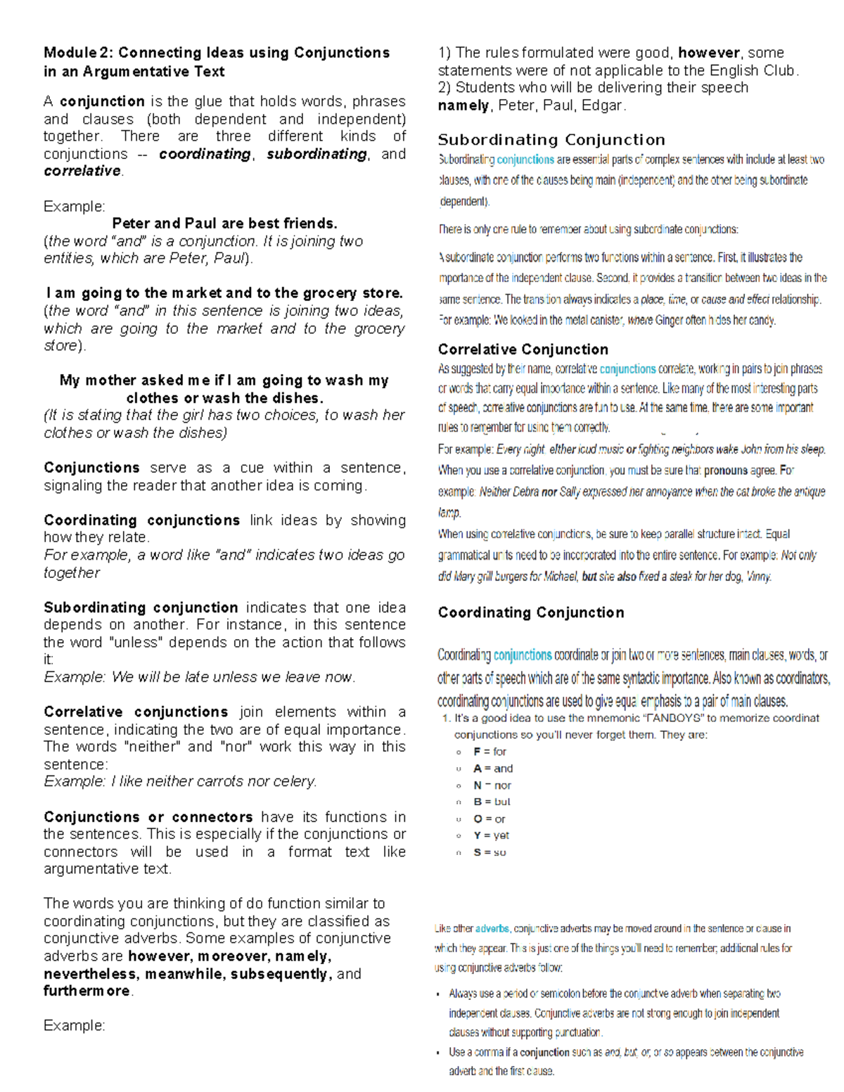 ENG-Reviewer: Conjunctions and Argumentative Texts - Studocu